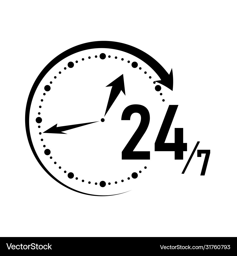 Round clock 247 service icon monochrome style Vector Image