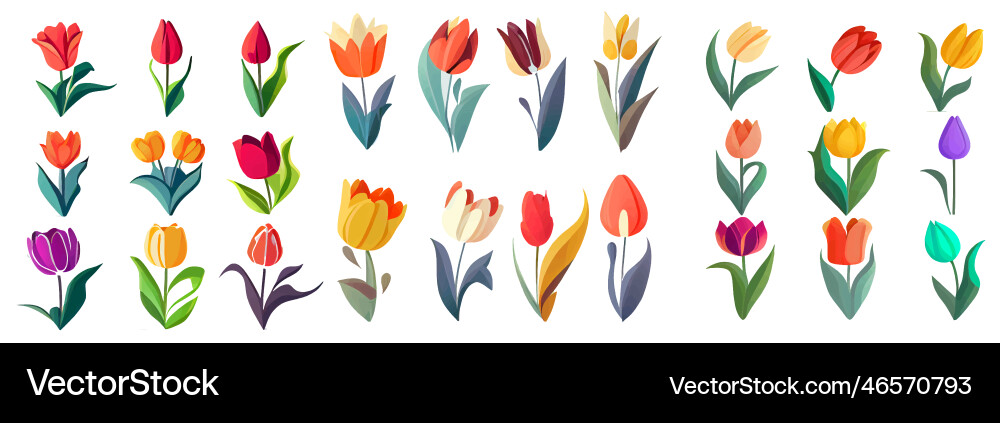 Set of group flower isolated Royalty Free Vector Image