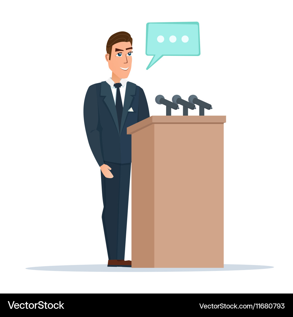 Speaker makes a report to the public orator stands