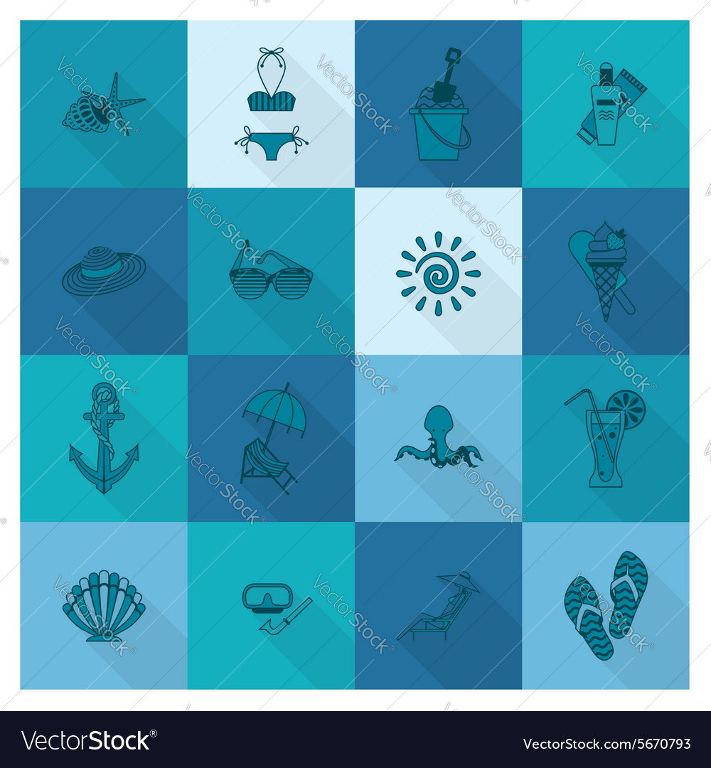 Summer and beach simple flat icons Royalty Free Vector Image