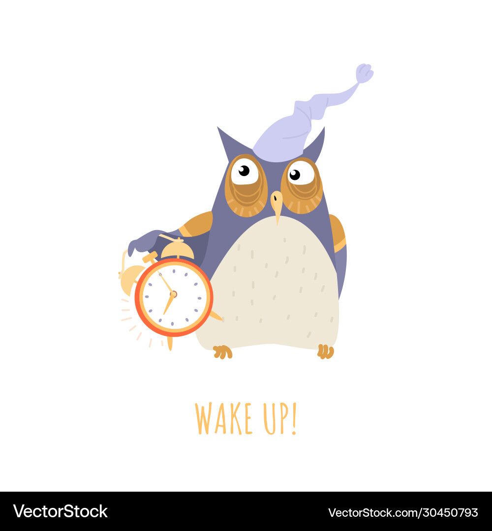 Wake up concept with a cute cartoon owl Royalty Free Vector