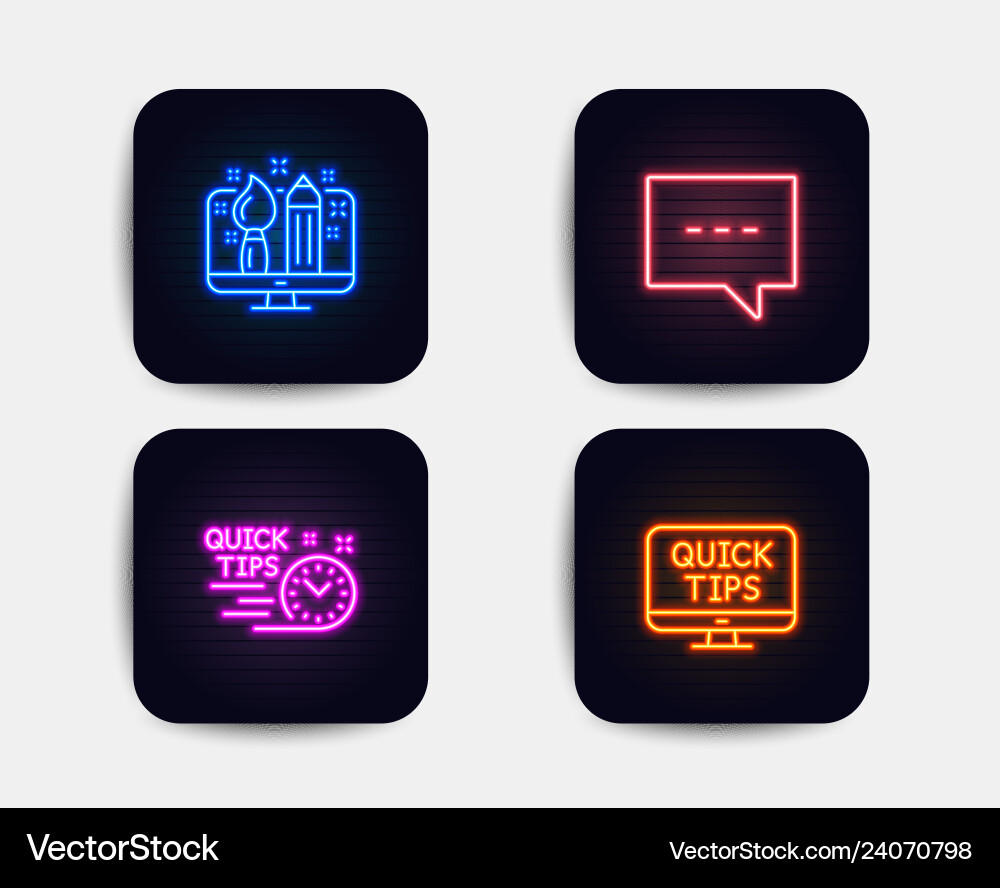 Neon set creative design blog and quick tips icons