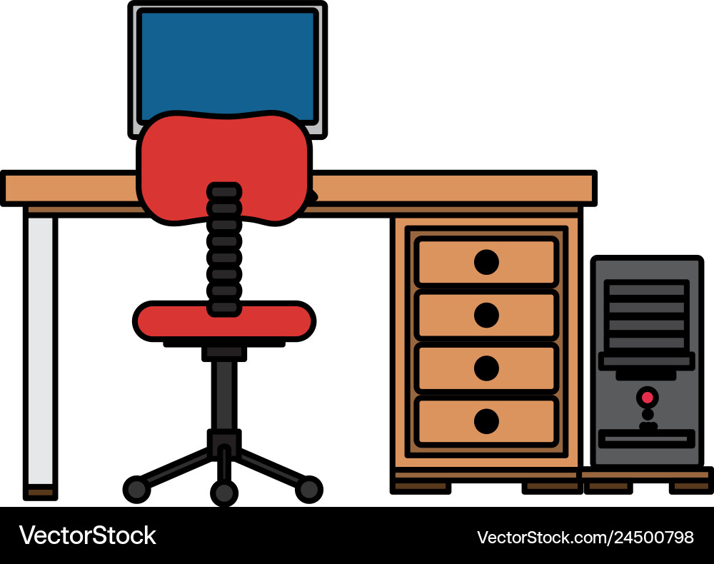 Office workplace with desk and desktop scene Vector Image