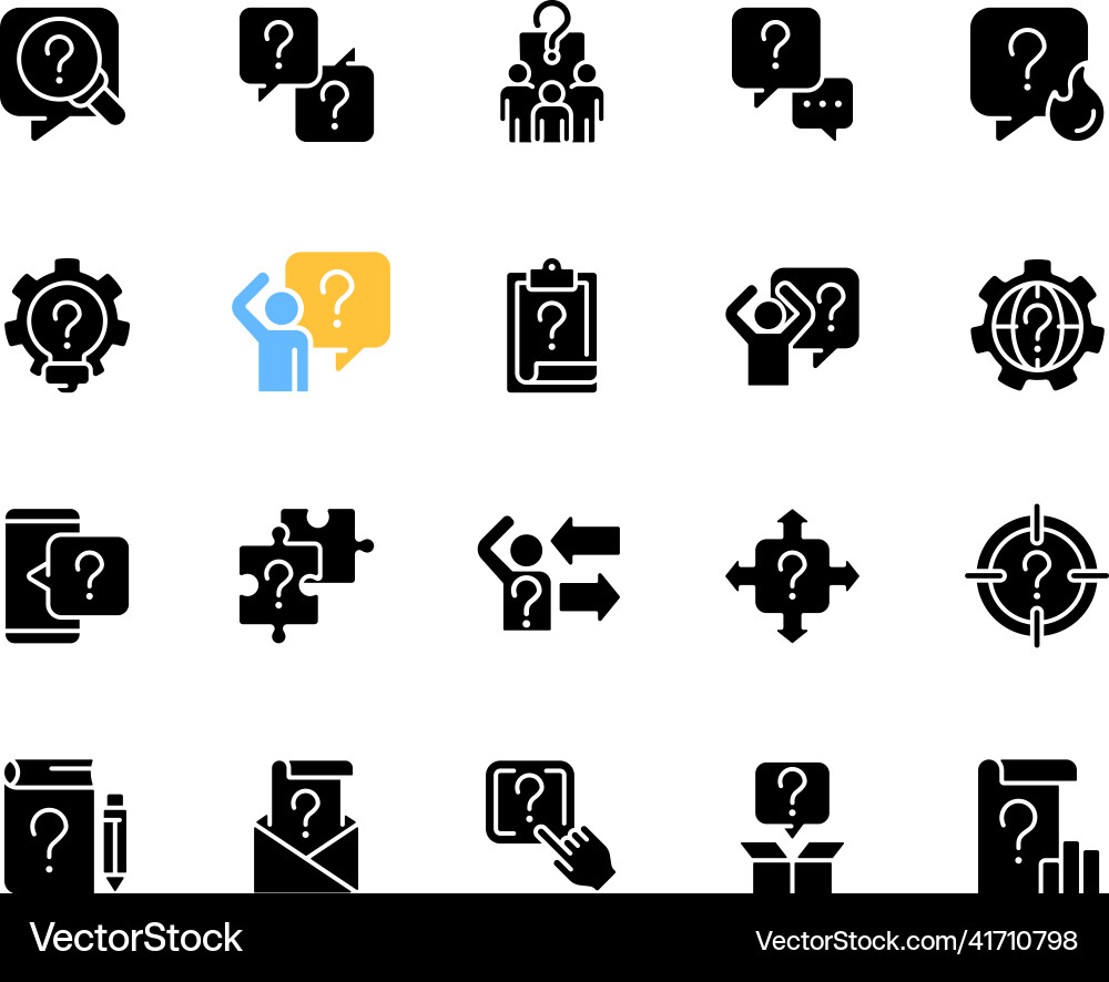 Question mark black glyph icons set on white space