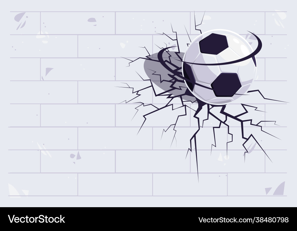 White broken wall from impact a football Vector Image