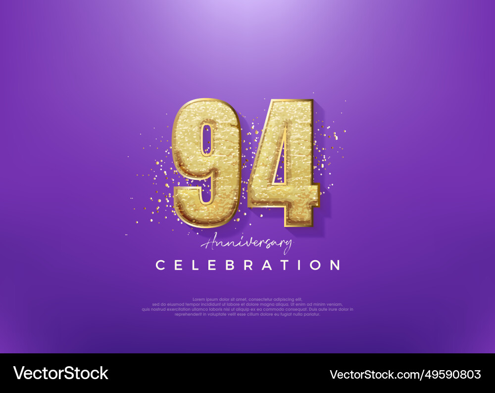 94th anniversary number with shiny gold glitter Vector Image
