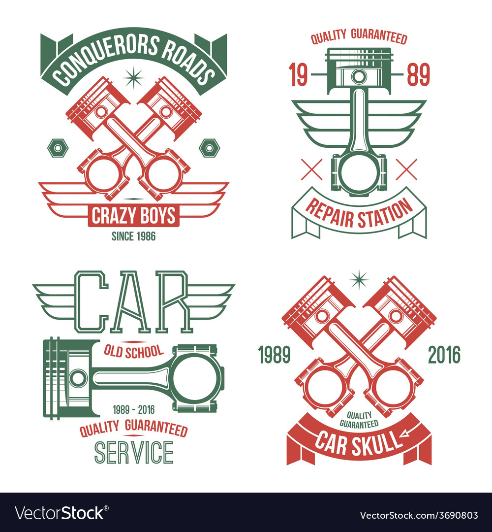 Car engine piston emblems Royalty Free Vector Image