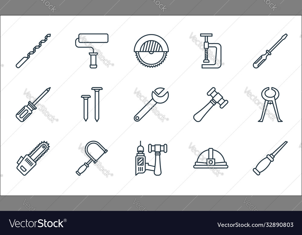 Carpentry line icons linear set quality line set Vector Image
