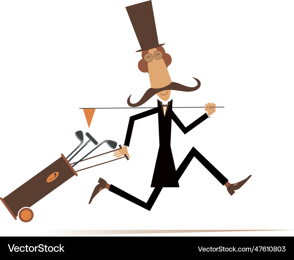 Cartoon man running to play golf Royalty Free Vector Image