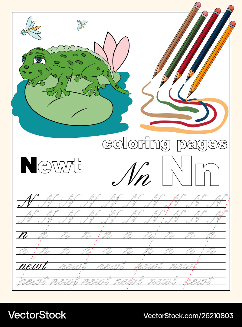 Color 14 english alphabet page Royalty Free Vector Image