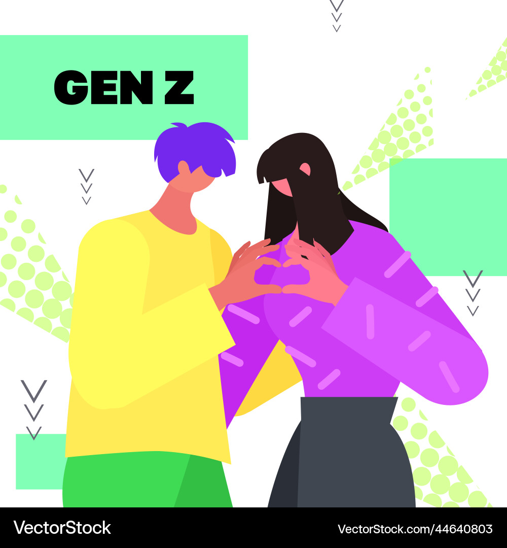 Couple holding heart gesture generation z Vector Image
