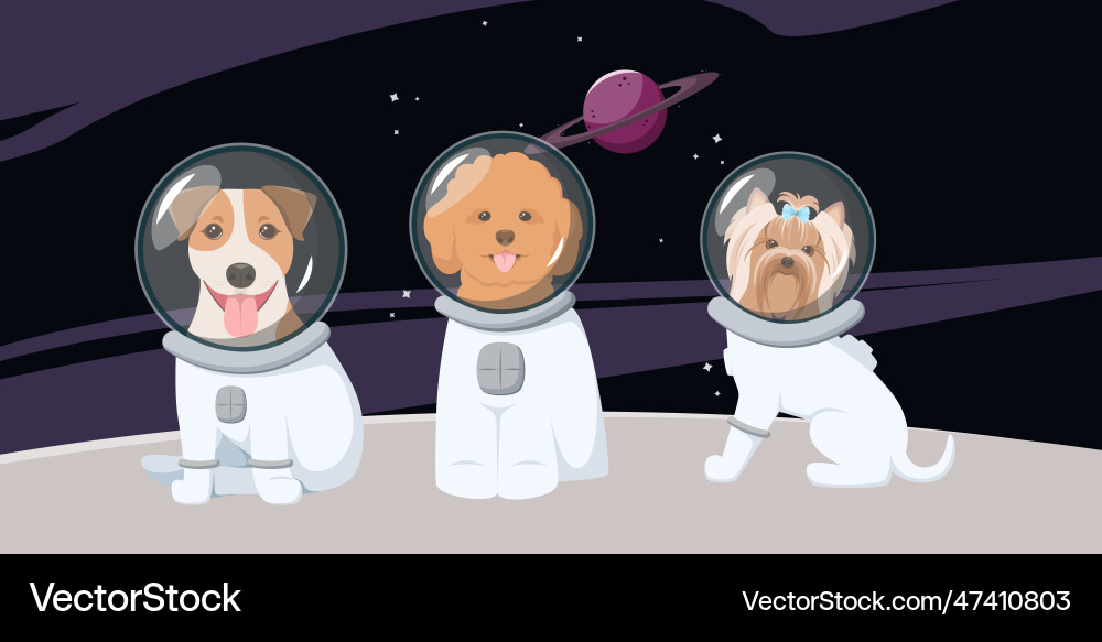 Cute dogs in spacesuits in space Royalty Free Vector Image