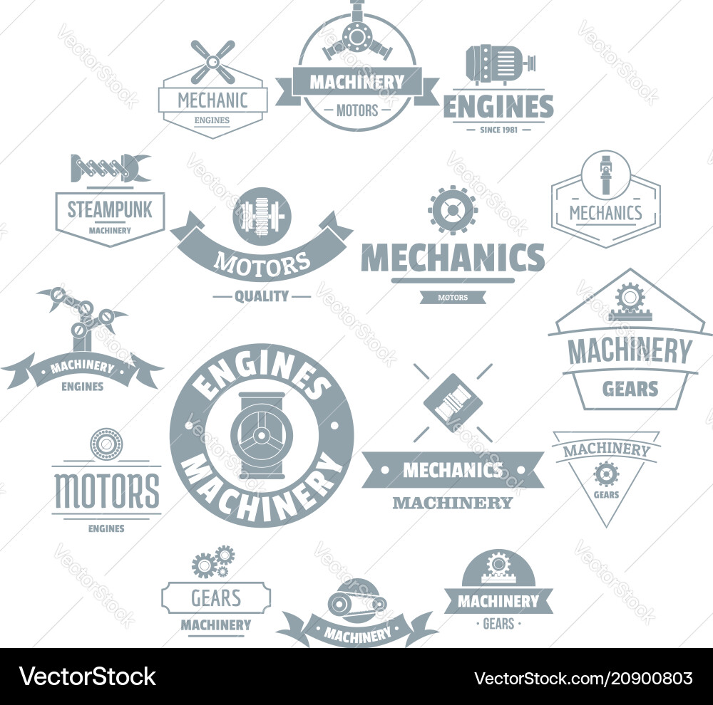 Mechanics logo icons set simple style Royalty Free Vector