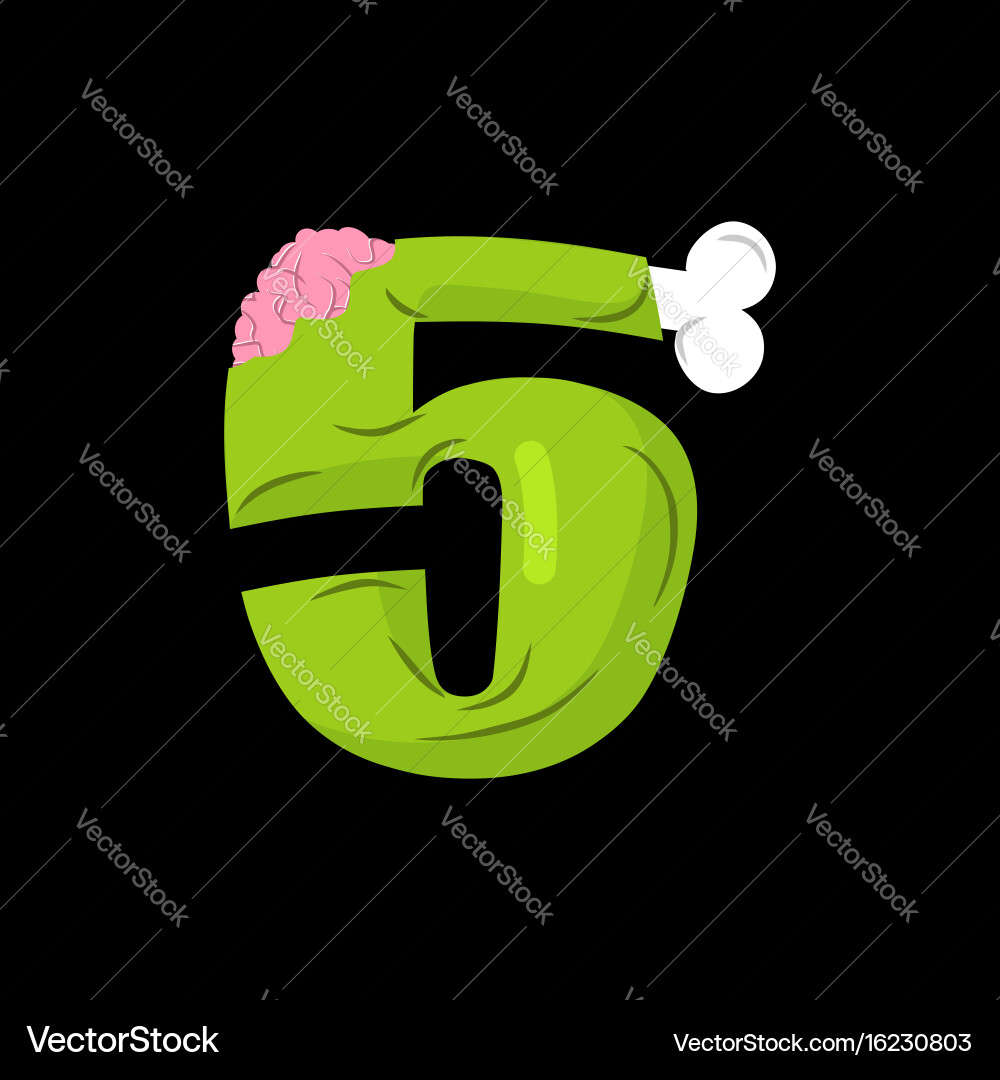 Number 5 zombie monster font five bones and Vector Image