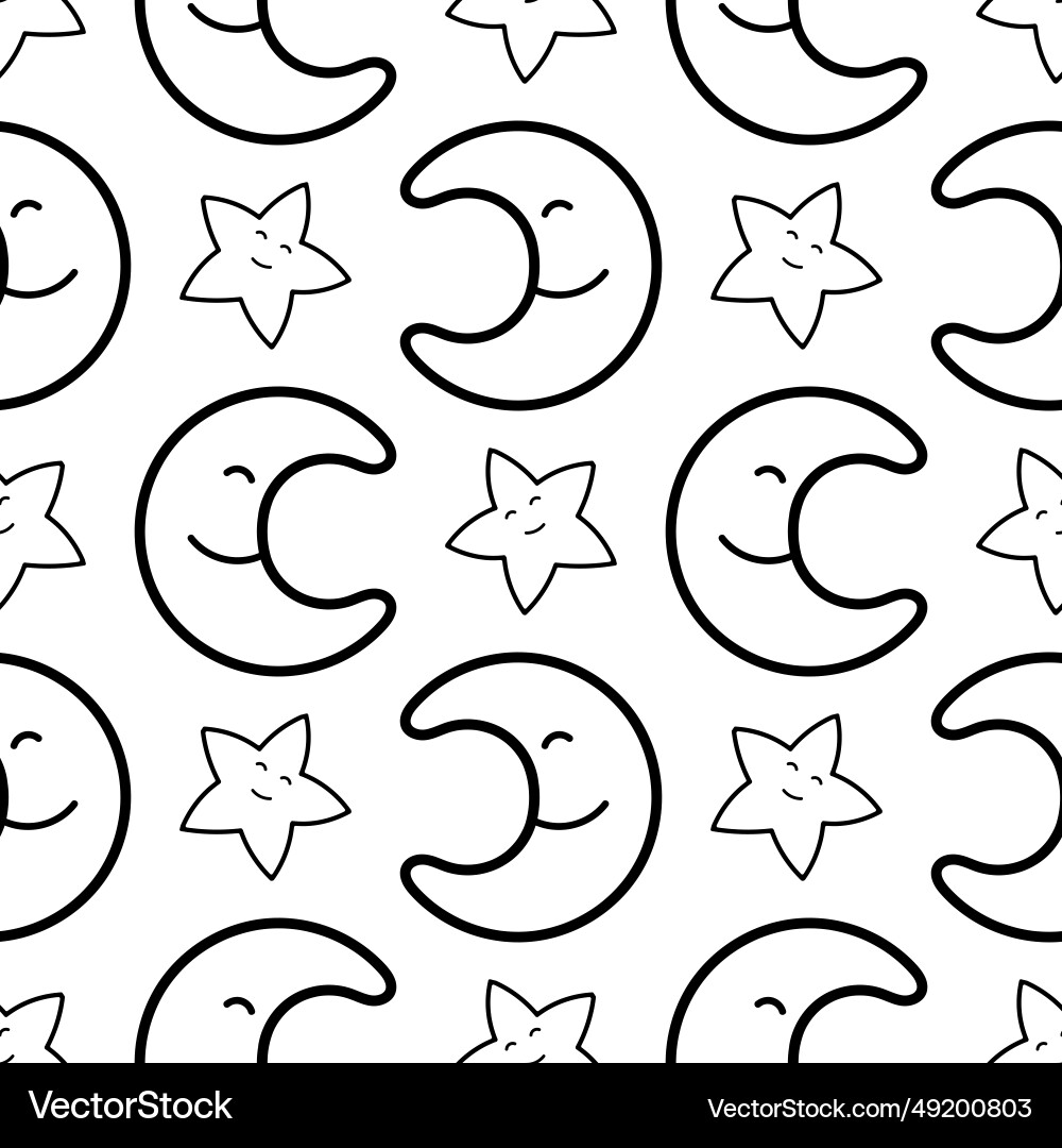 Seamless pattern of moons and stars Royalty Free Vector
