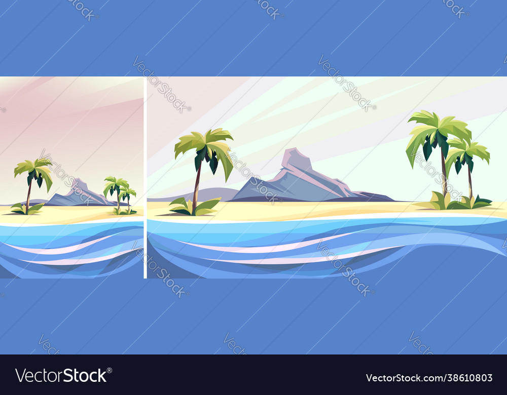 Seascape with palms and rock Royalty Free Vector Image
