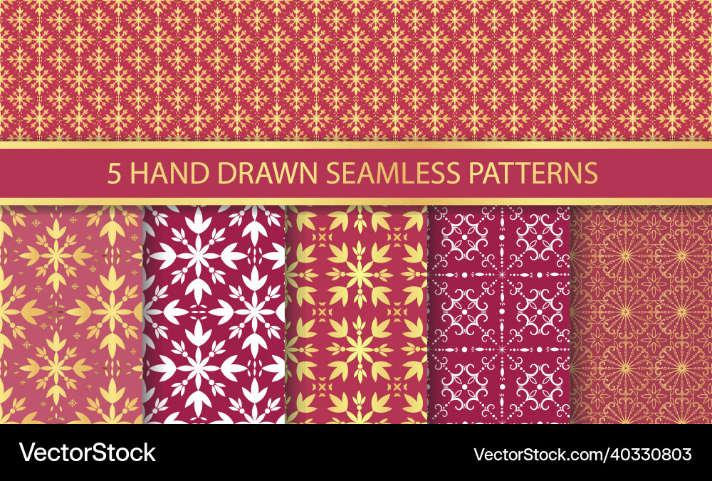 Set of five geometric hand drawn seamless Vector Image