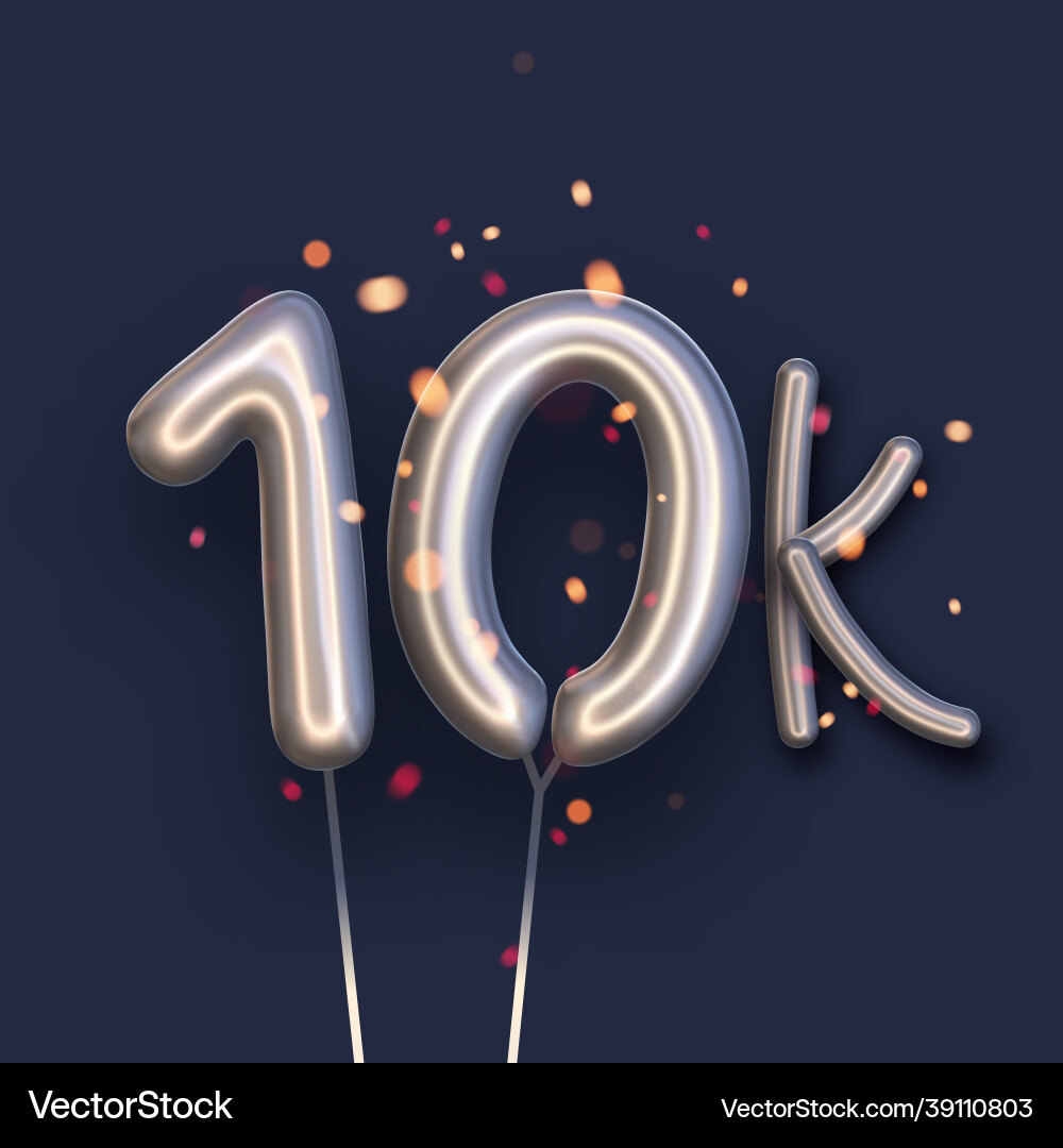 Silver balloon 10k sign on dark blue background Vector Image