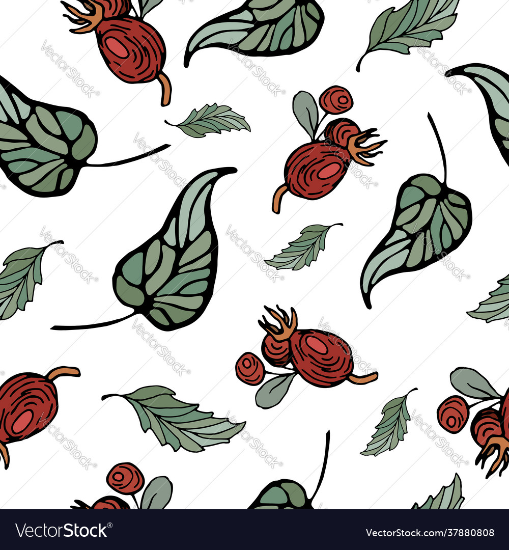 Rosehip with leaf pattern seamless pattern Vector Image