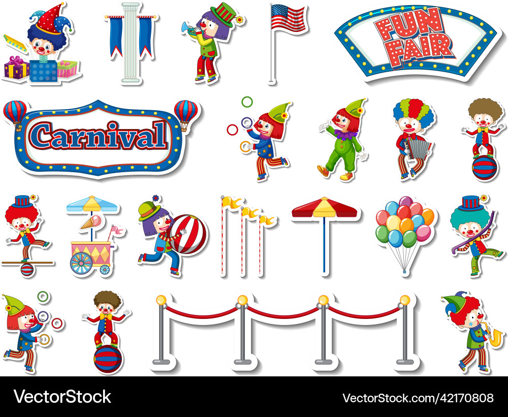 Sticker set of amusement park and fun fair objects