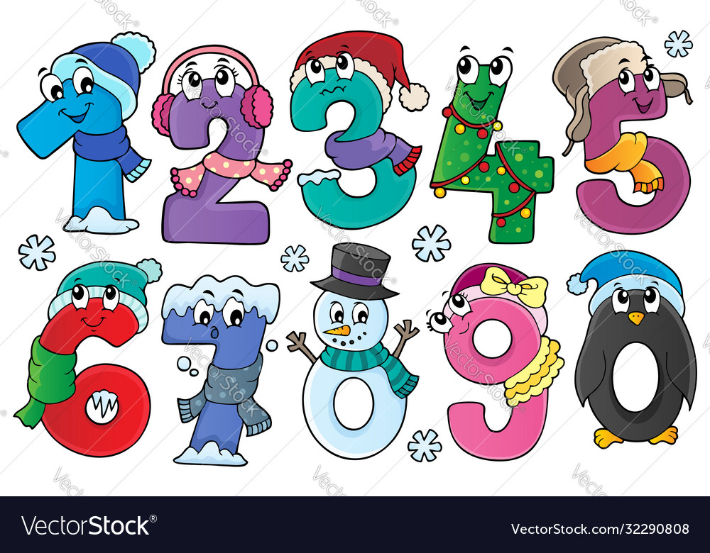 Winter numbers theme set 1 Royalty Free Vector Image