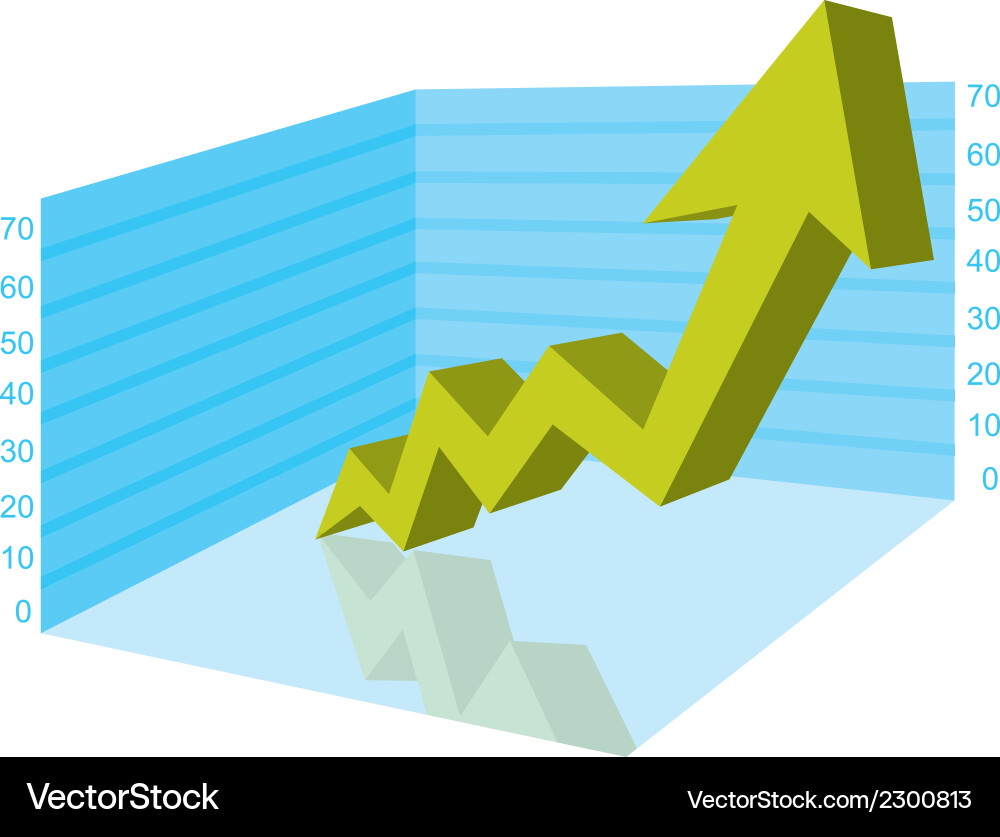 3d green arrow over blue square with shadow Vector Image