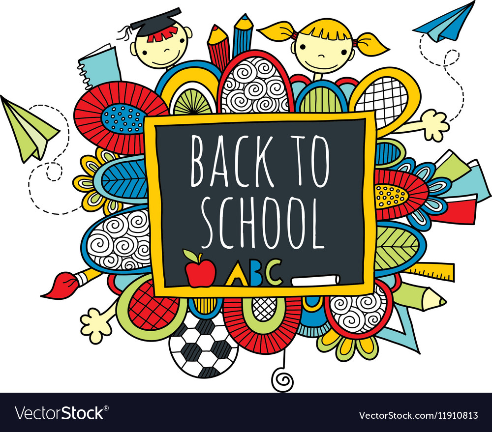 Back to School Blackboard Hand Drawn Doodle Bright