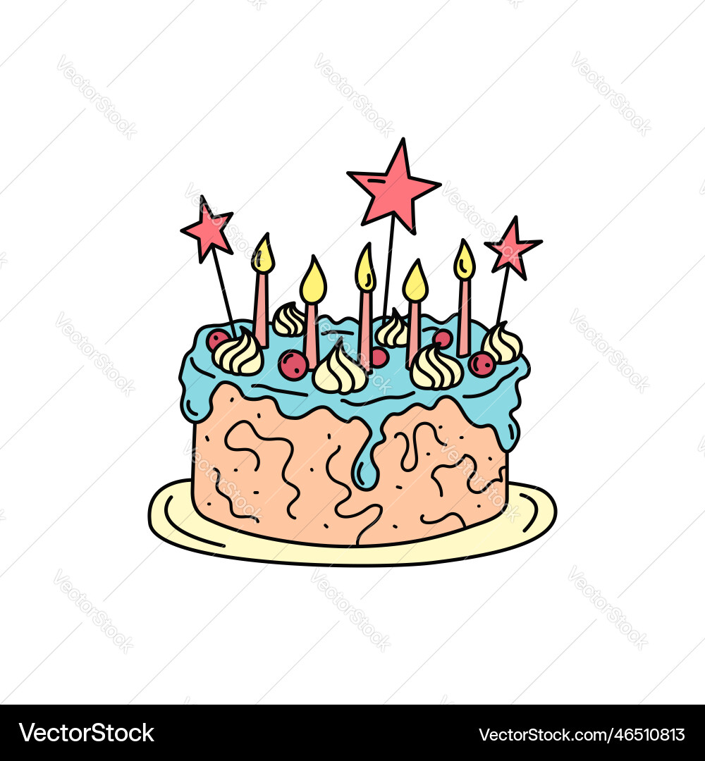 Birthday cake isolated doodle hand drawn Vector Image