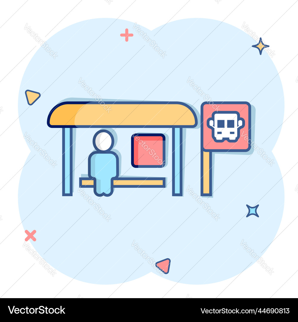 Bus station icon in comic style auto stop cartoon Vector Image