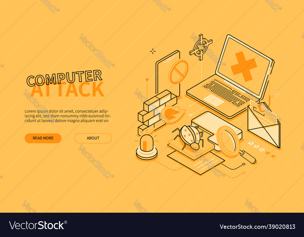 Computer attack - line design style isometric web Vector Image