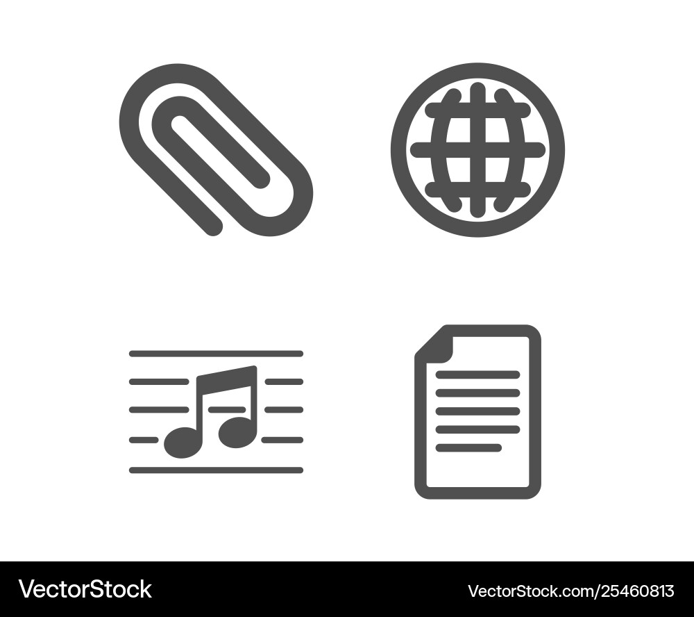 Globe paper clip and musical note icons file Vector Image