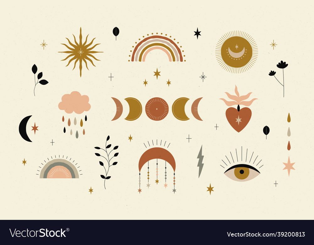 Hand drawn boho elements collection Royalty Free Vector