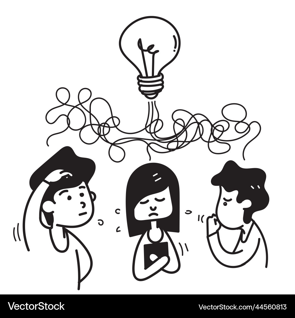 Hand drawn doodle people with tangled bulb symbol Vector Image