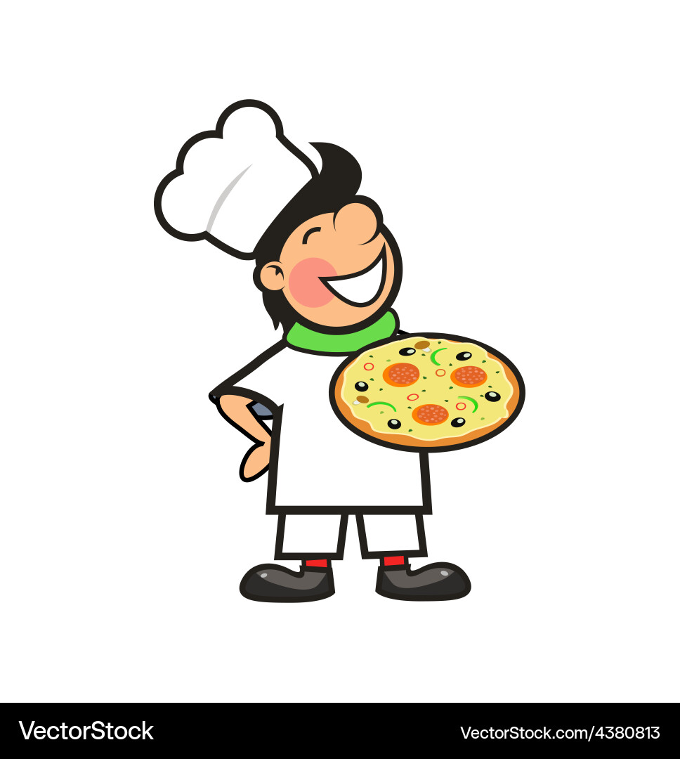 Happy chef with a freshly baked pizza Royalty Free Vector