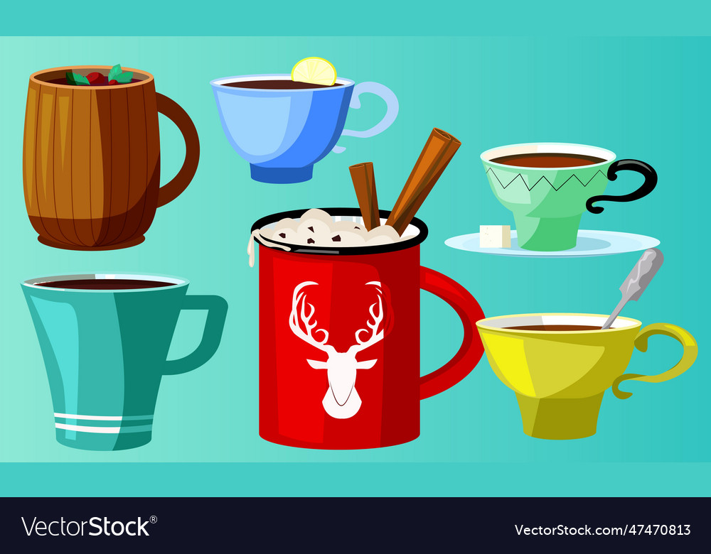 Hot drinks set on gradient background Royalty Free Vector