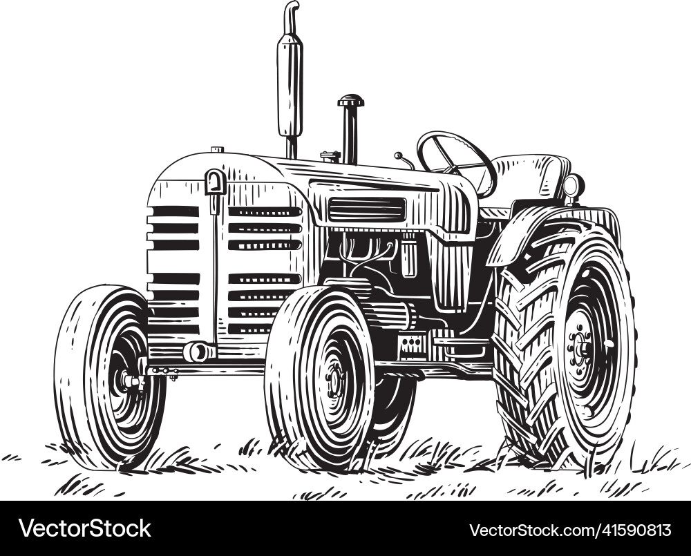 Tractor hand drawing sketch engraving Royalty Free Vector