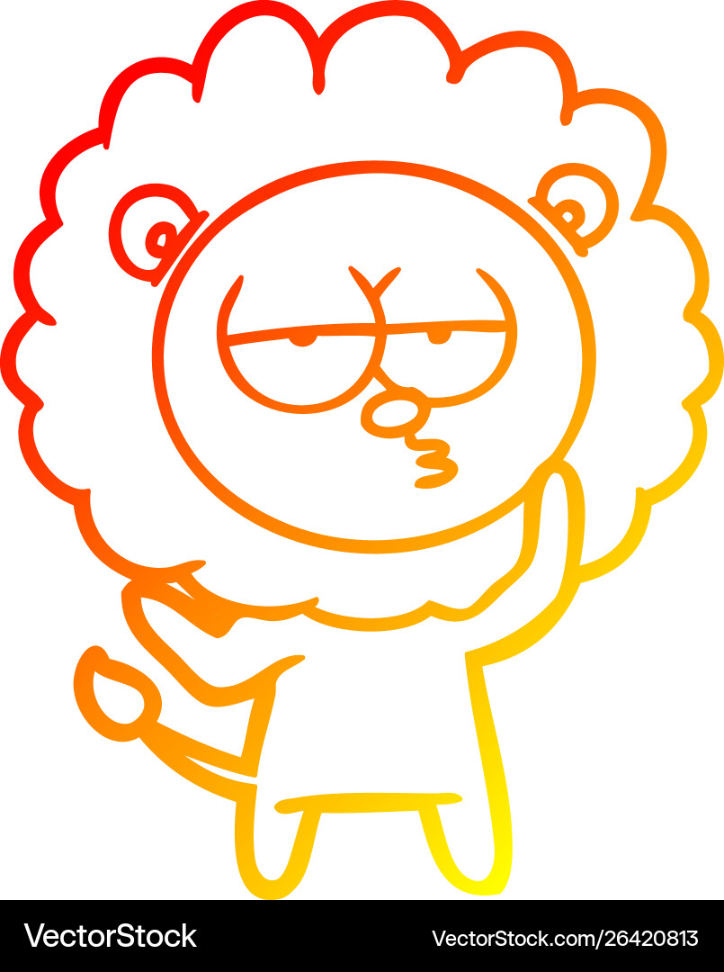 Warm gradient line drawing cartoon tired lion Vector Image