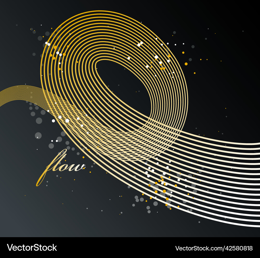 Abstract golden lines in 3d motion dimensional Vector Image