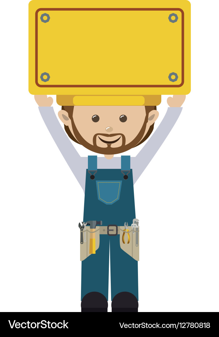 Colorful man worker with toolkit and yellow Vector Image