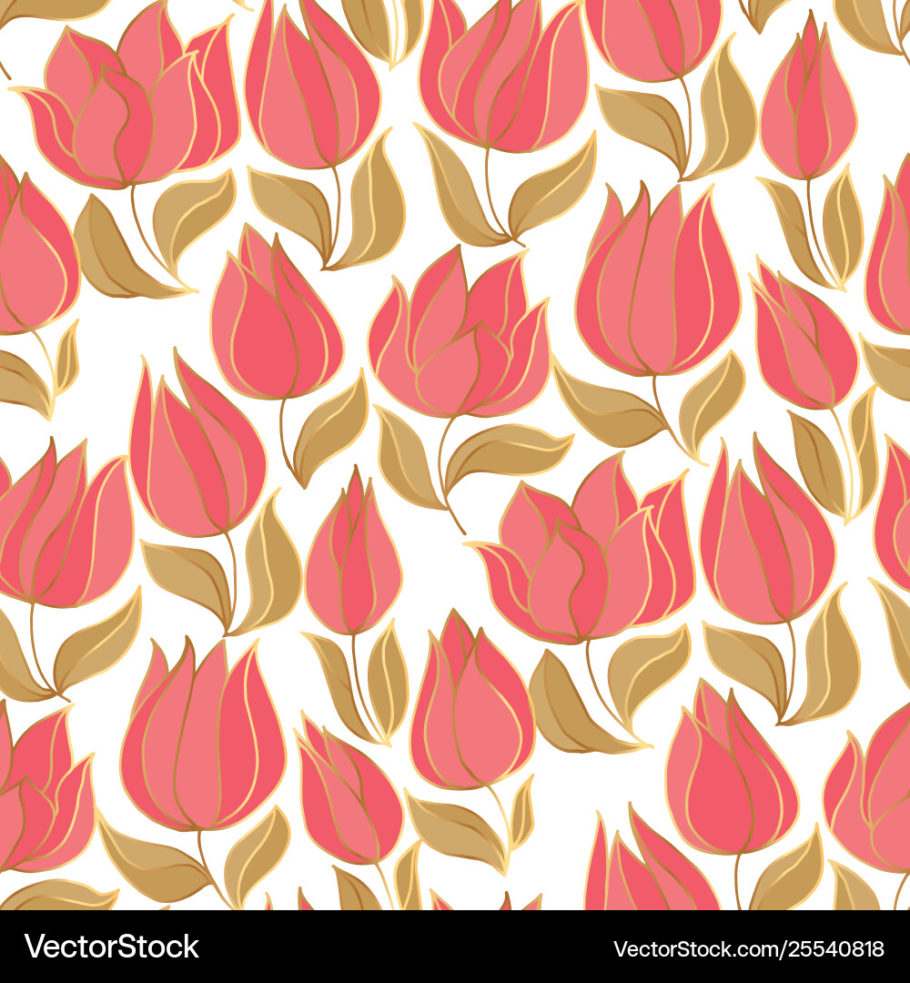 Elegant red and gold tulip seamless pattern Vector Image