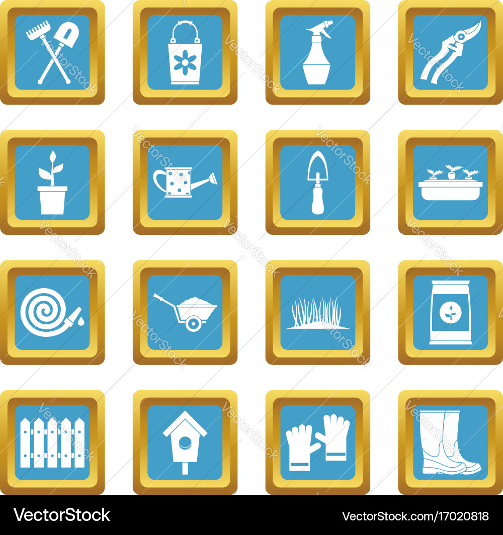 Gardening icons azure Royalty Free Vector Image