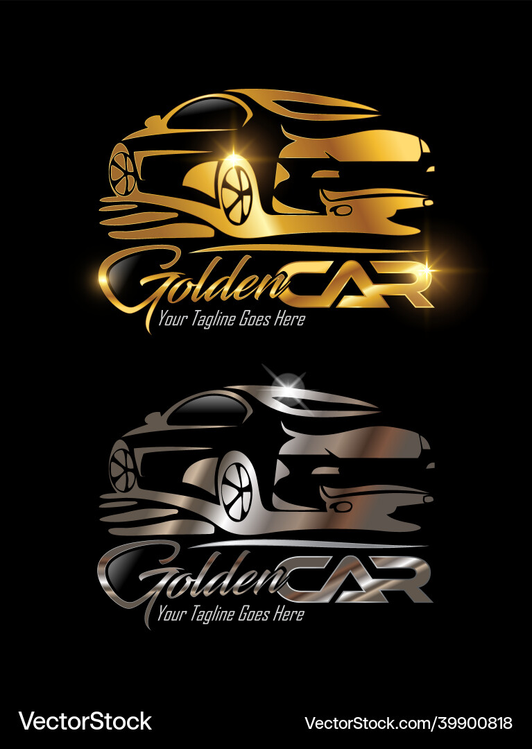 Golden car and silver sign Royalty Free Vector Image