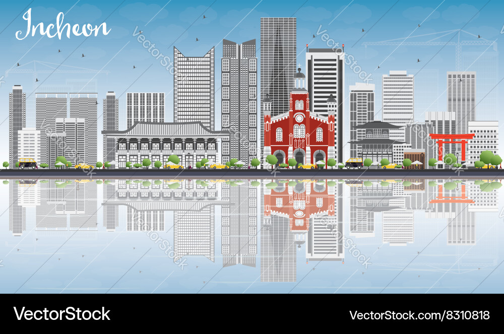Incheon skyline with gray buildings Royalty Free Vector
