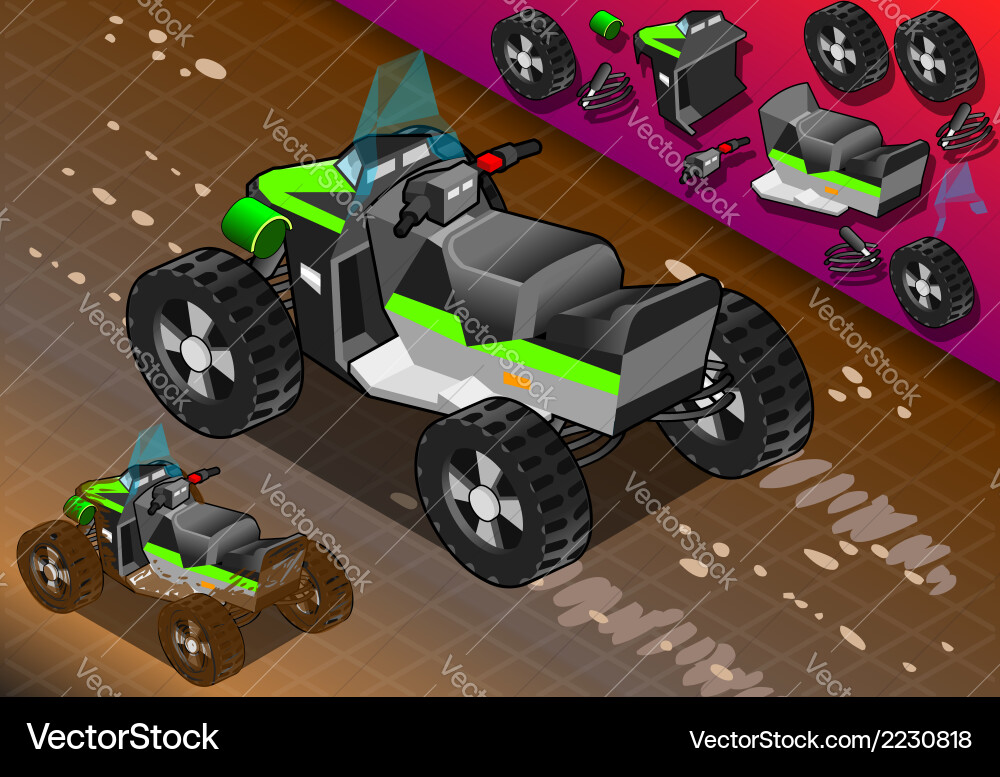 Isometric quad bike in rear view Royalty Free Vector Image