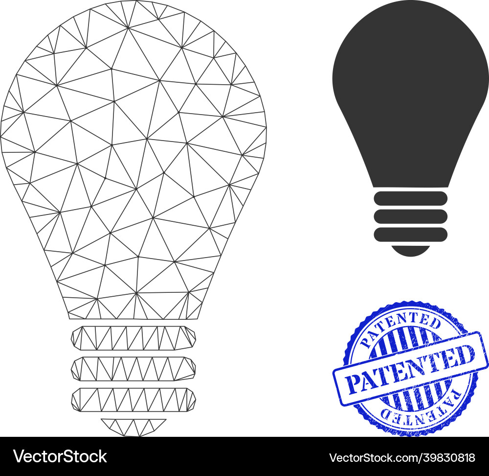 Patented scratched badge and web net lamp bulb Vector Image