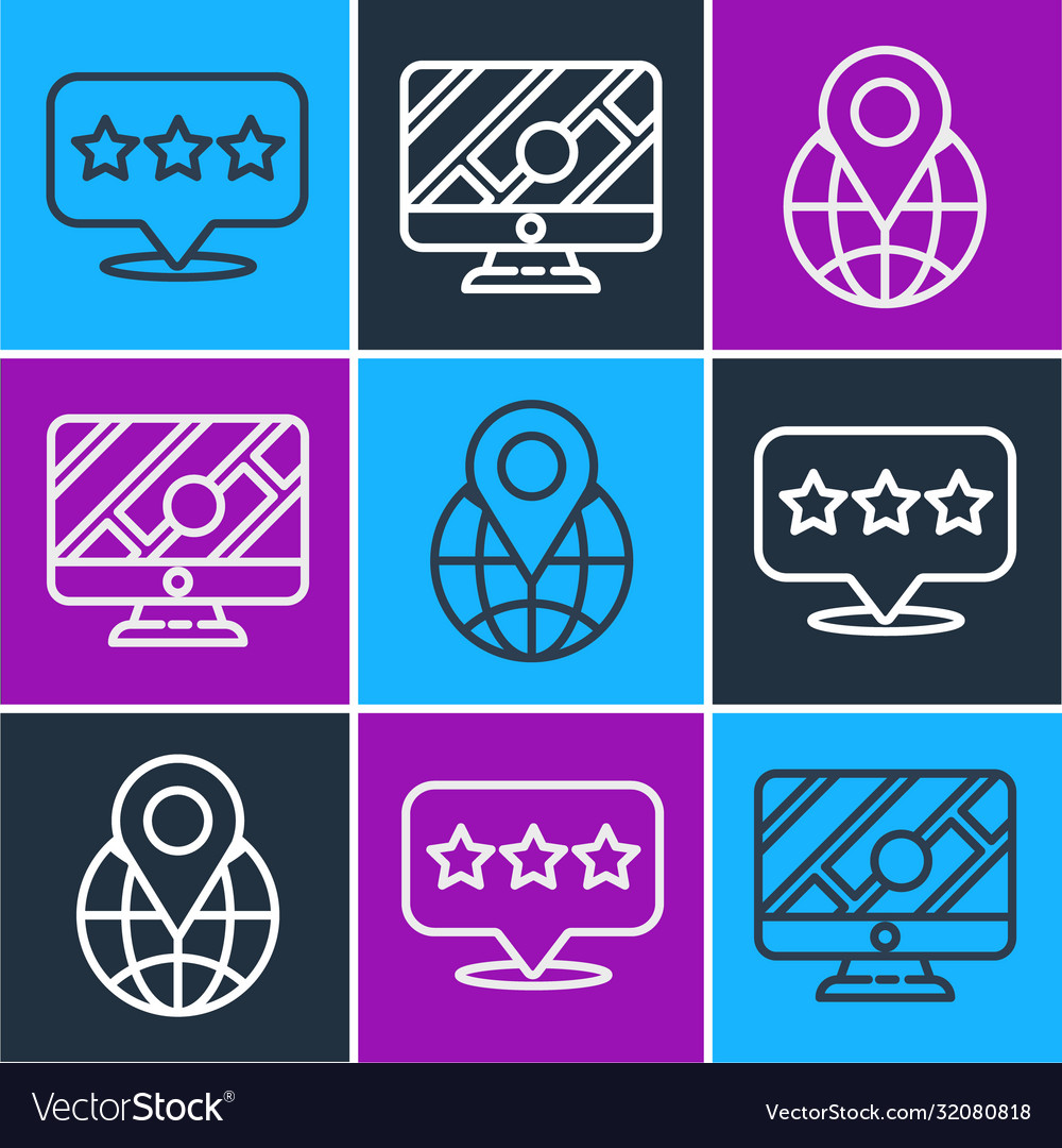 Set line map pointer with star location Royalty Free Vector