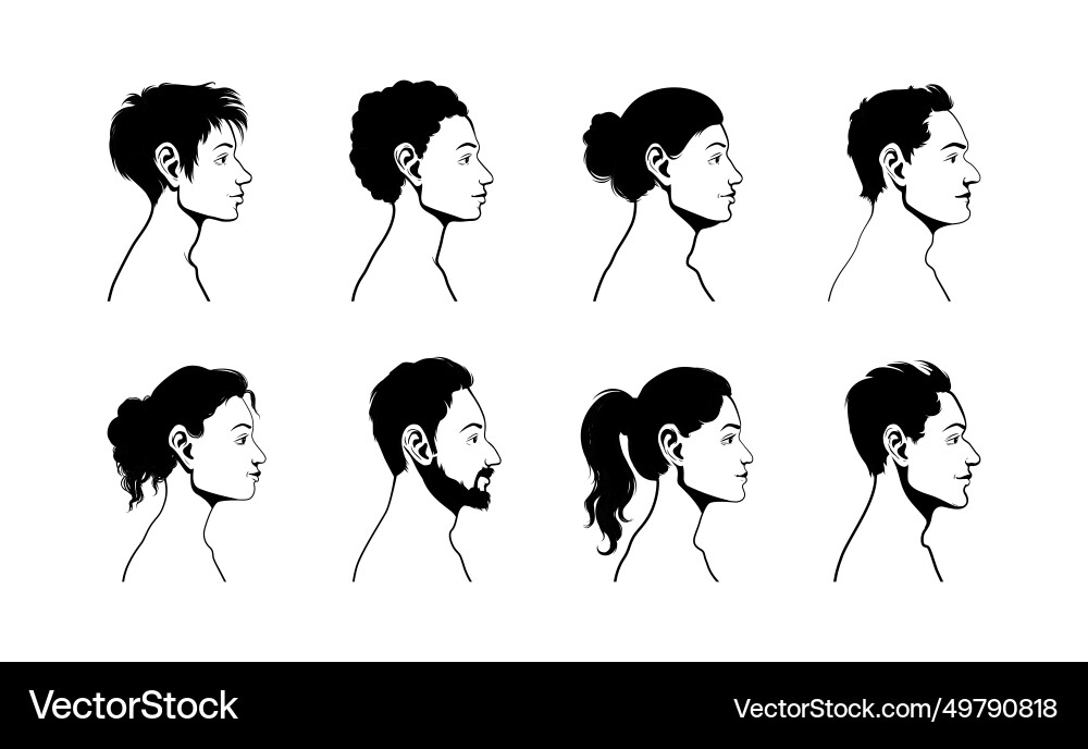 Silhouette set of face profile different people Vector Image