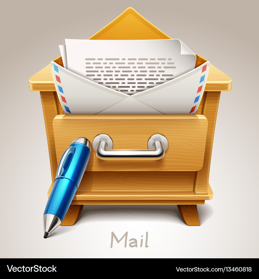 Wooden drawer for mail icon Royalty Free Vector Image
