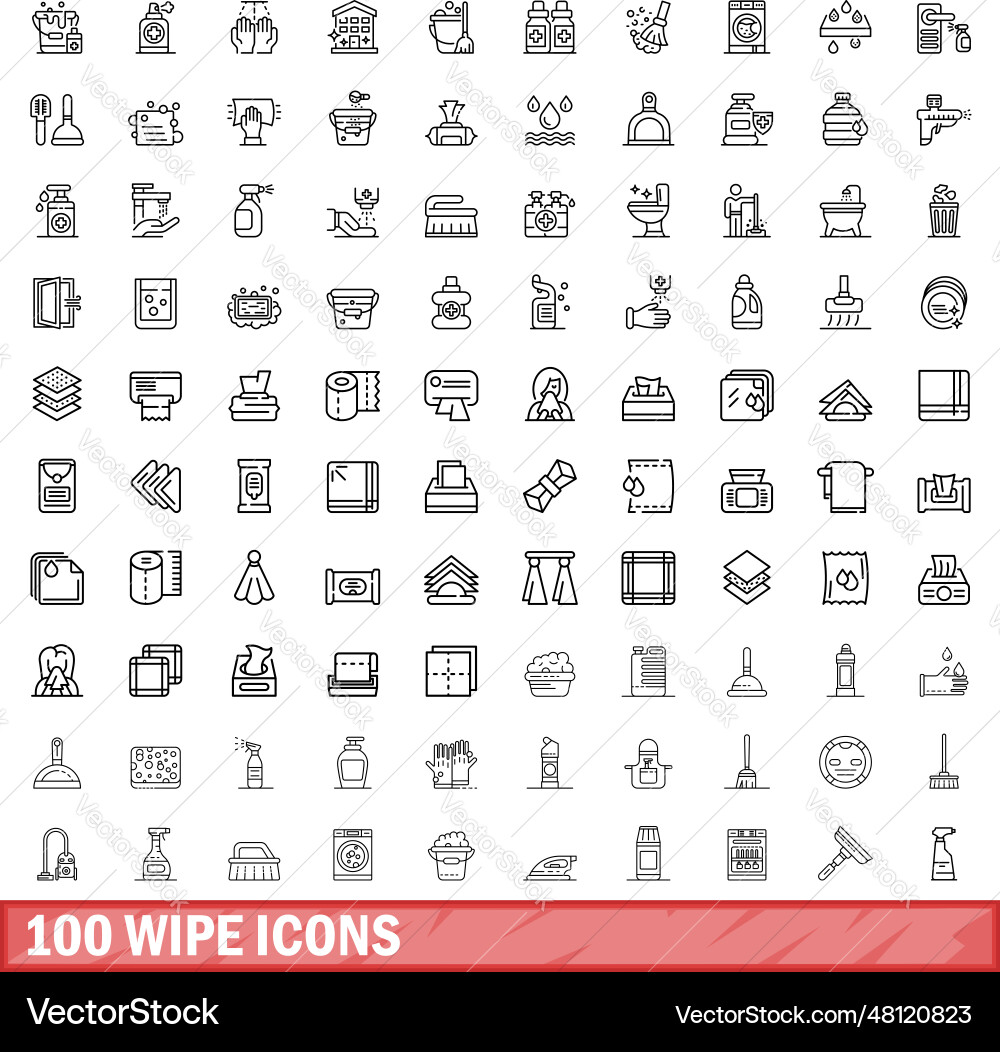 100 wipe icons set outline style Royalty Free Vector Image