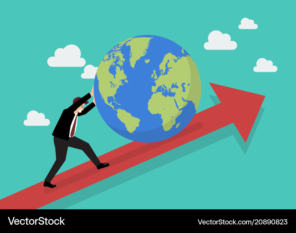 Businessman pushing the world on graph up Vector Image